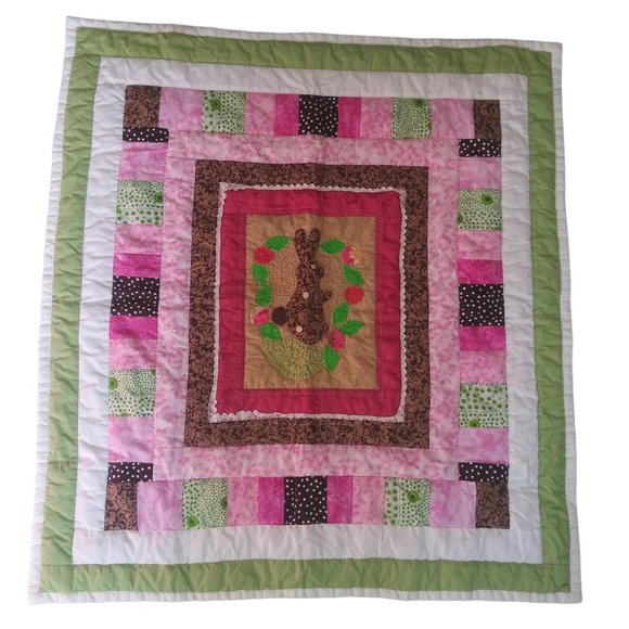 Handmade | Bedding | Handmade Spring Bunny Rabbit Green And Pink Polka ...